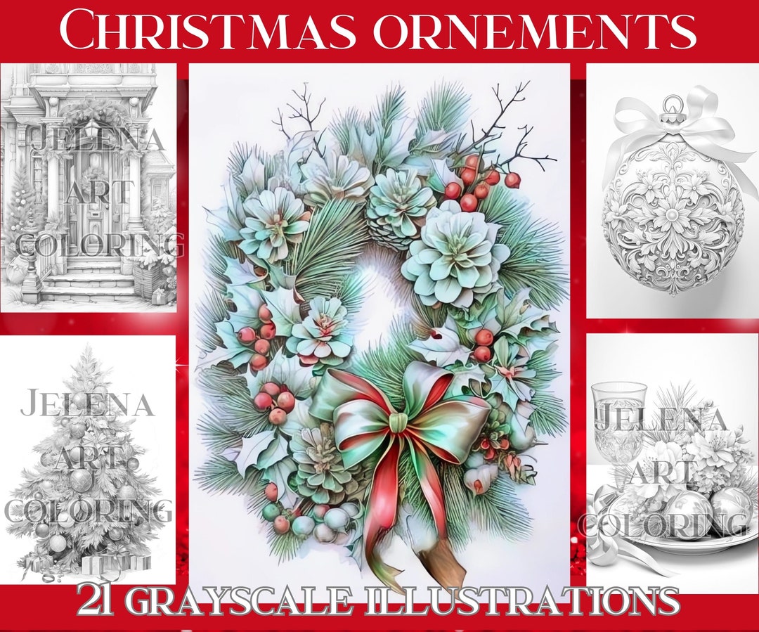 Christmas Ornaments Coloring Book: 21 Grayscale Pages (PDF Pattern) - Etsy