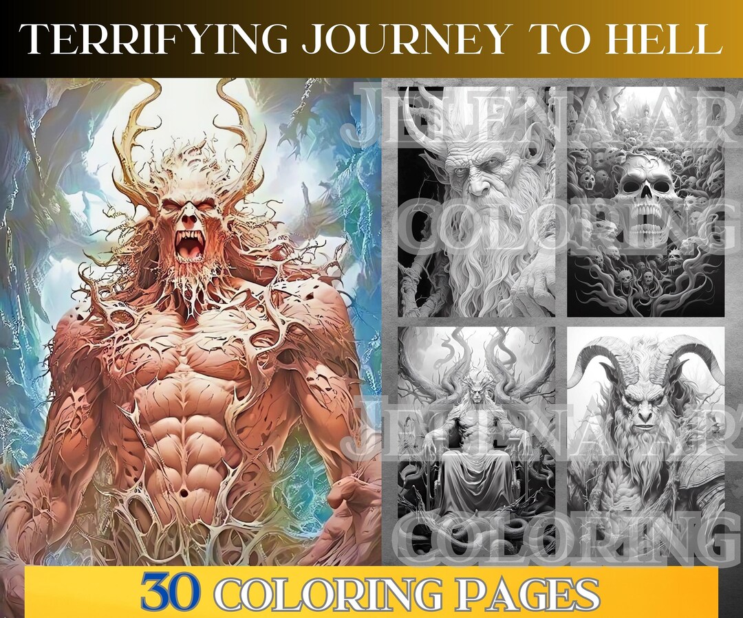 Grayscale Coloring Book Adult, Journey in Hell. 20 Grayscale Coloring ...