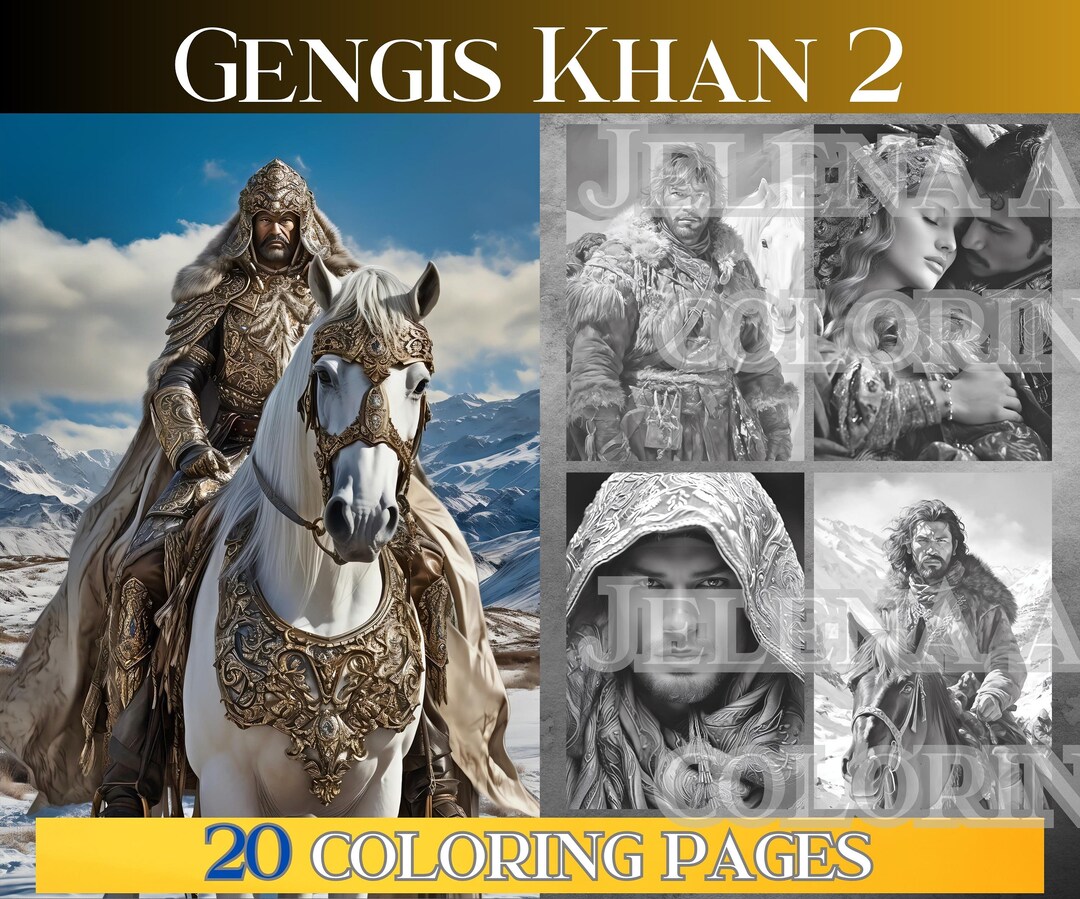 Genghis Khan Adult Coloring Book: 20 Grayscale Pages (PDF Download) - Etsy