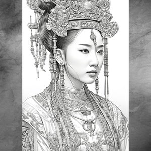 Chinese Princess Grayscale Coloring Book: Realistic Portraits (PDF) - Etsy