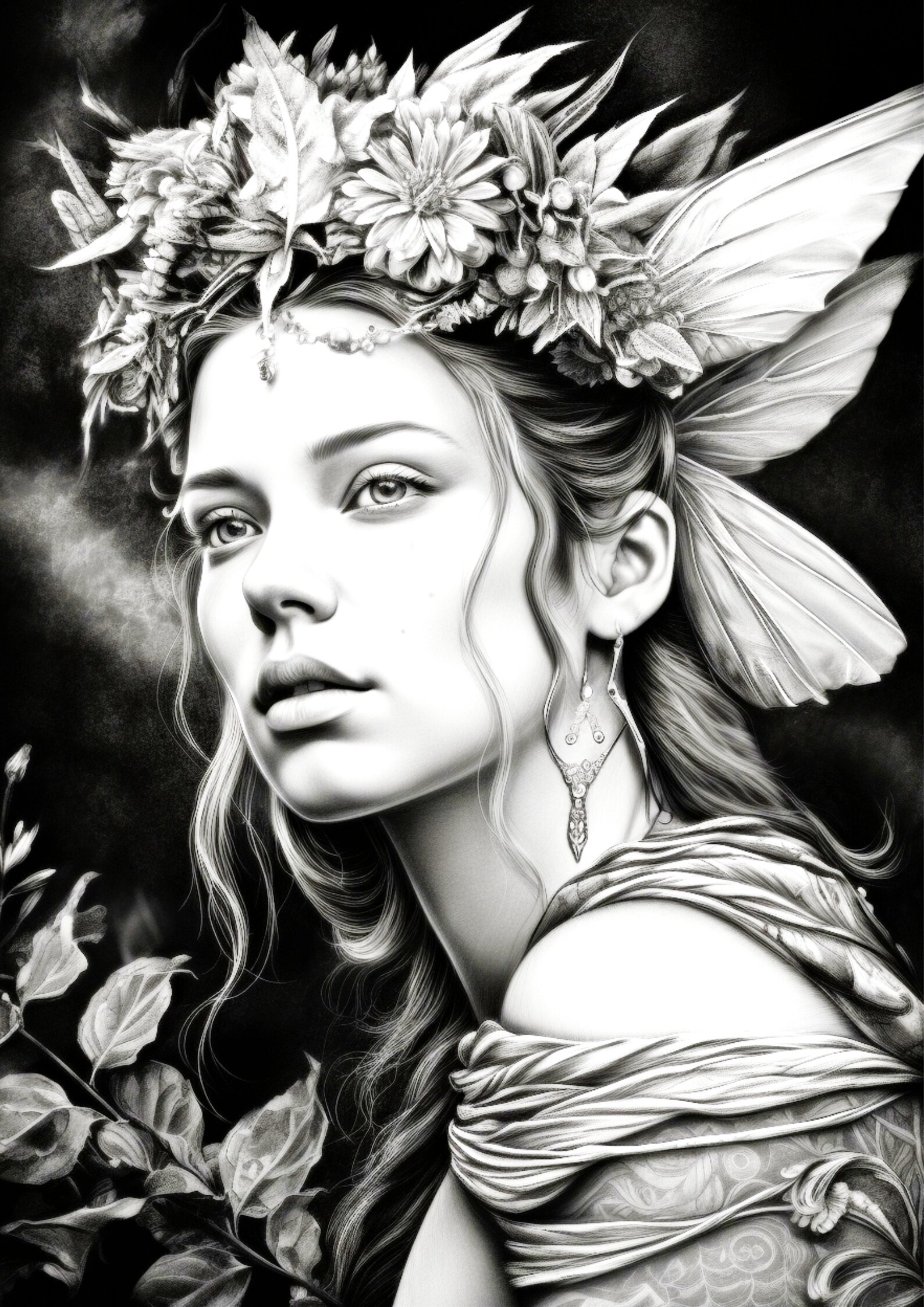 10 Gorgeous Realistic Fairie Girl Set2 Grayscale Coloring Etsy