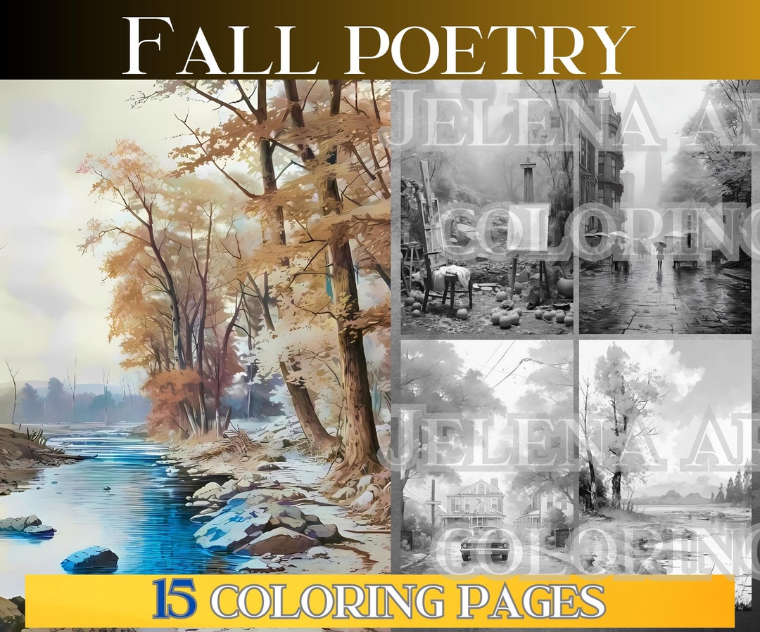 Fall Poetry Grayscale Coloring Book: 15 Adult Printable Pages (PDF) - Etsy