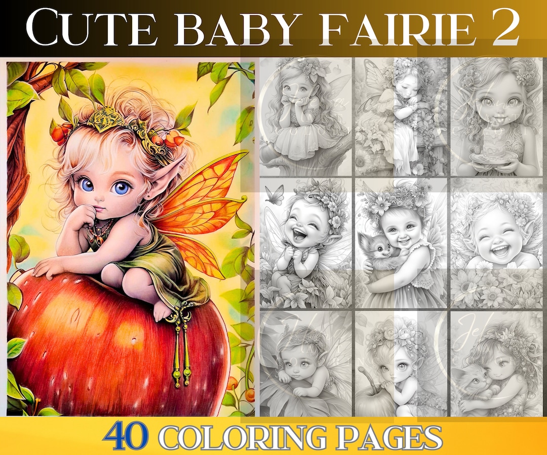 Baby Fairy Coloring Pages: 40 Grayscale Illustrations (PDF Download) - Etsy