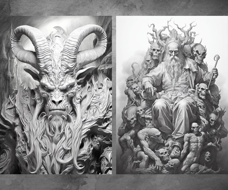 Demonic Grayscale Coloring Book: Journey in Hell 2 (PDF Download) - Etsy