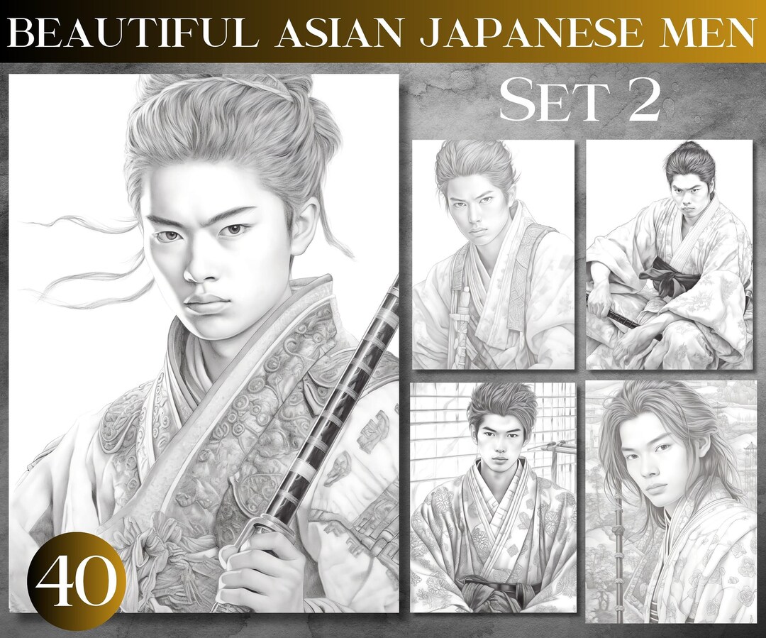 Japanese Men Coloring Pages: Traditional Portraits (PDF & JPEG) - Etsy