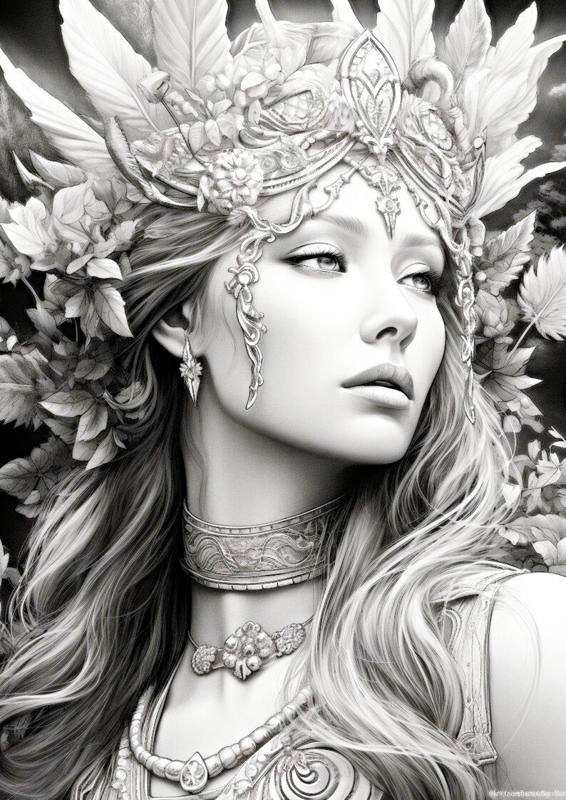 10 Gorgeous Realistic Fairie Girl Set2 Grayscale Coloring Etsy
