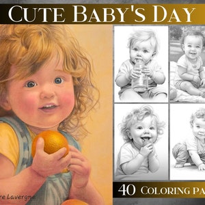 Cute Baby's Day Grayscale Coloring Pages | 300 Dpi HD PDF | Clear ...