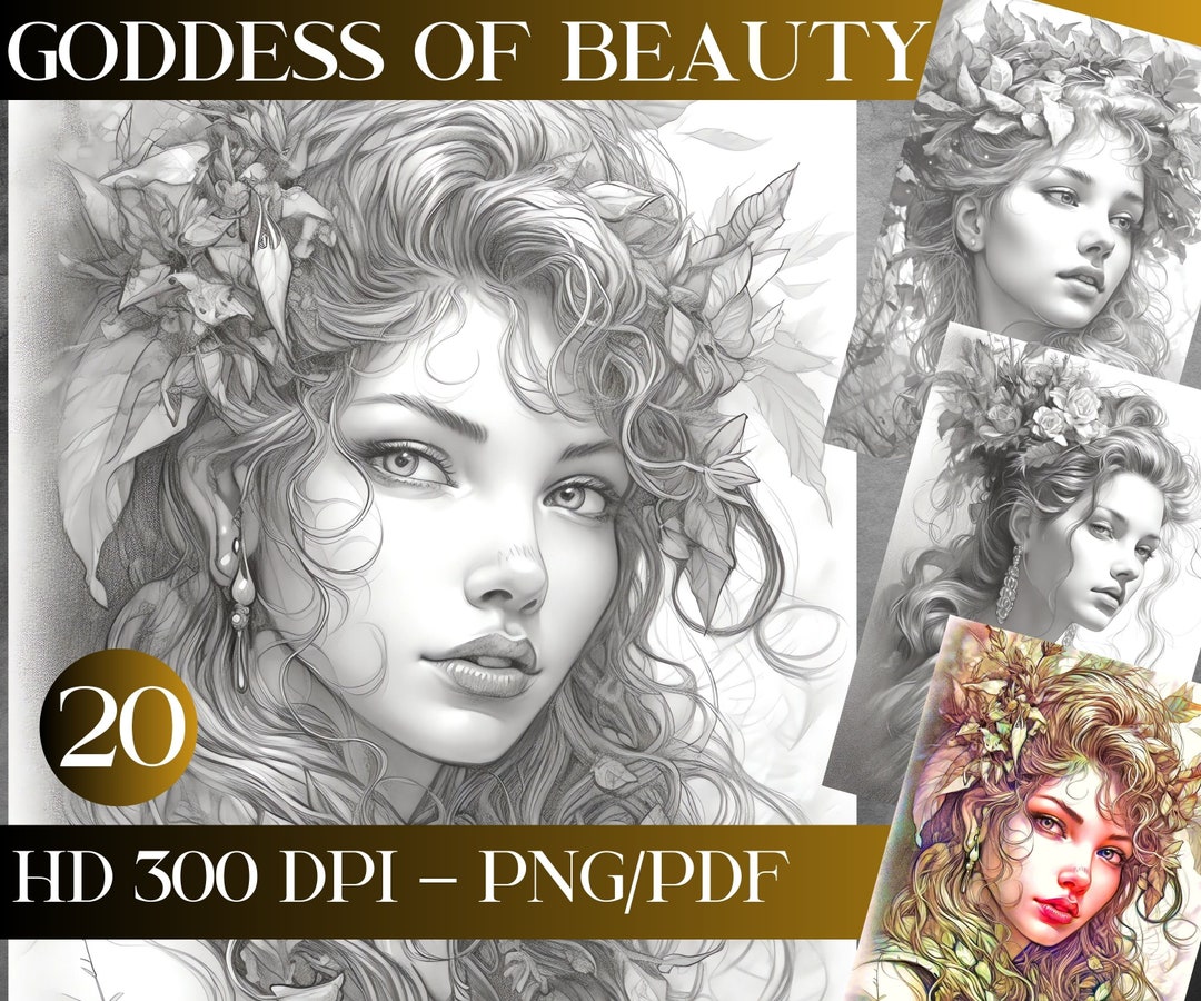Divinely Beautiful Grayscale Women for Coloring, HD A4 PNG & PDF Format ...