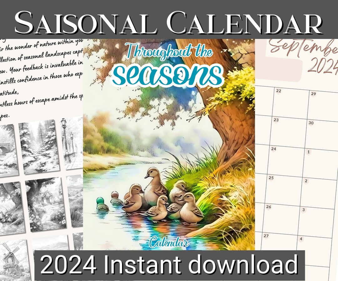 Whimsical Grayscale Coloring Calendar "saisonal Landscapes". PDF HD ...