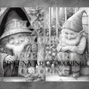 Gnomes Life, Grayscale Coloring Book Adult. Whimsical World of Gnomes ...