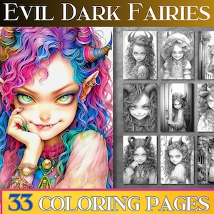 33 Cute Dark and Evil Fairies Grayscale Coloring Pages | Adult Coloring ...