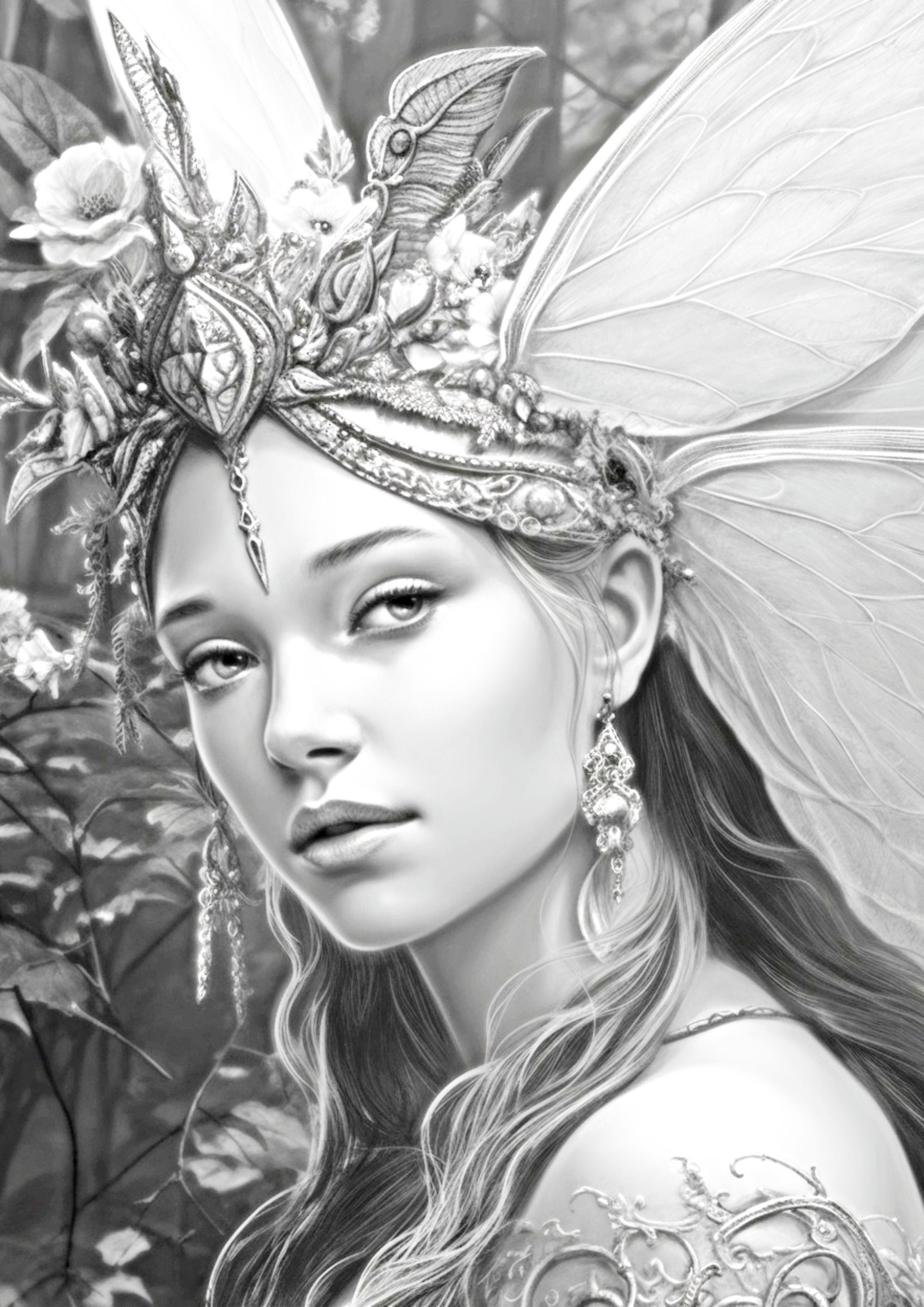 10 Gorgeous Realistic Fairie Girl Set2 Grayscale Coloring - Etsy