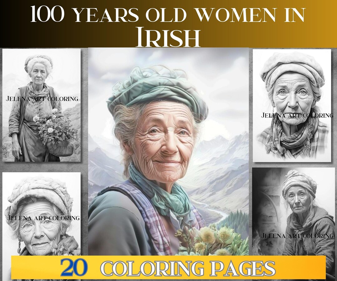 Centenarian Irish Women Grayscale Coloring Book (digital Download) - Etsy