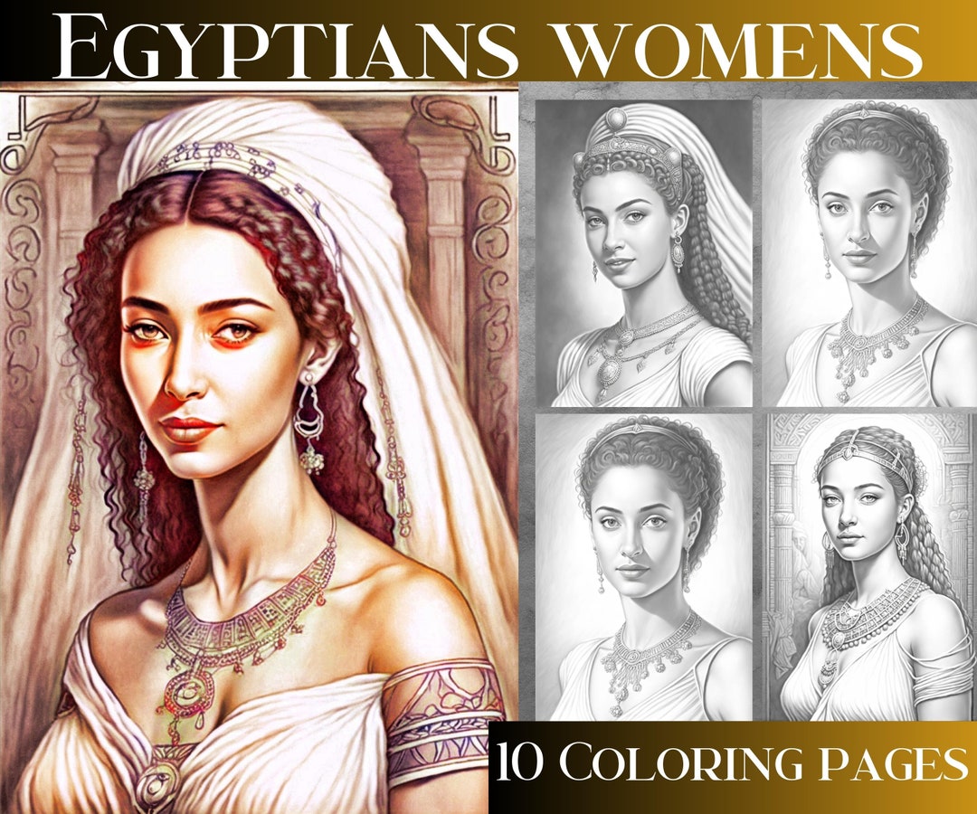 10x Beautiful Traditional Egyptian Women Grayscale Coloring Book Adult ...