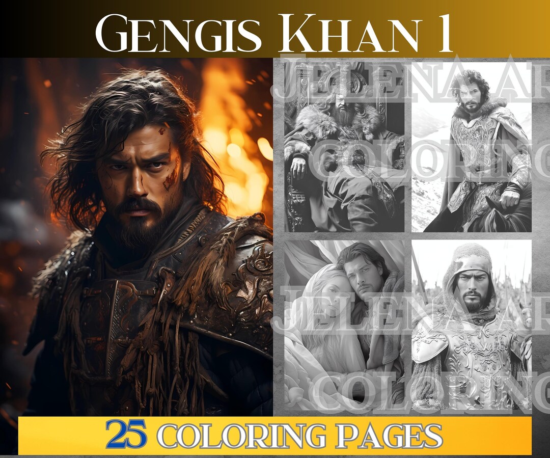 Genghis Khan Coloring Book: 25 Grayscale Pages (PDF Download) - Etsy