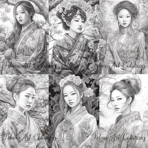 20 Japanese Garden Geisha Grayscale Coloring Pages | HD 300 Dpi A4 ...