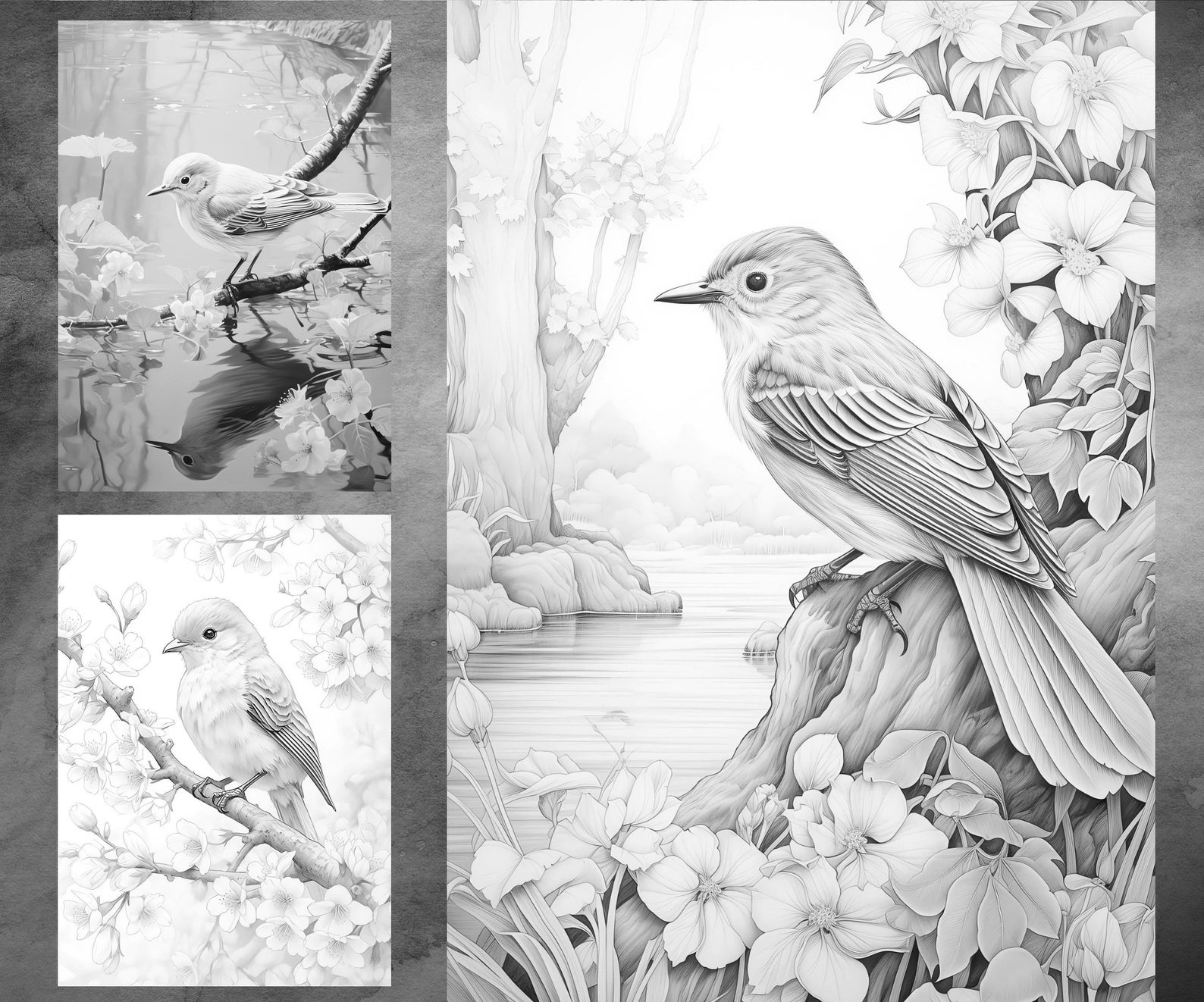 Garden Birds Grayscale Coloring Book: 25 Printable Pages (HD PDF) - Etsy