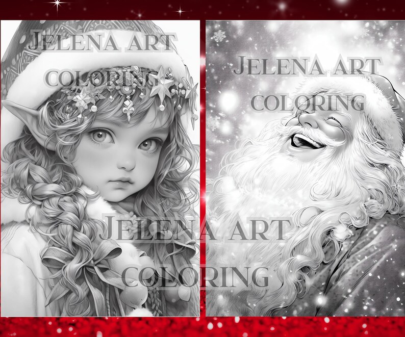 Santa & Elves Grayscale Coloring Book: 30 Christmas Illustrations (PDF ...
