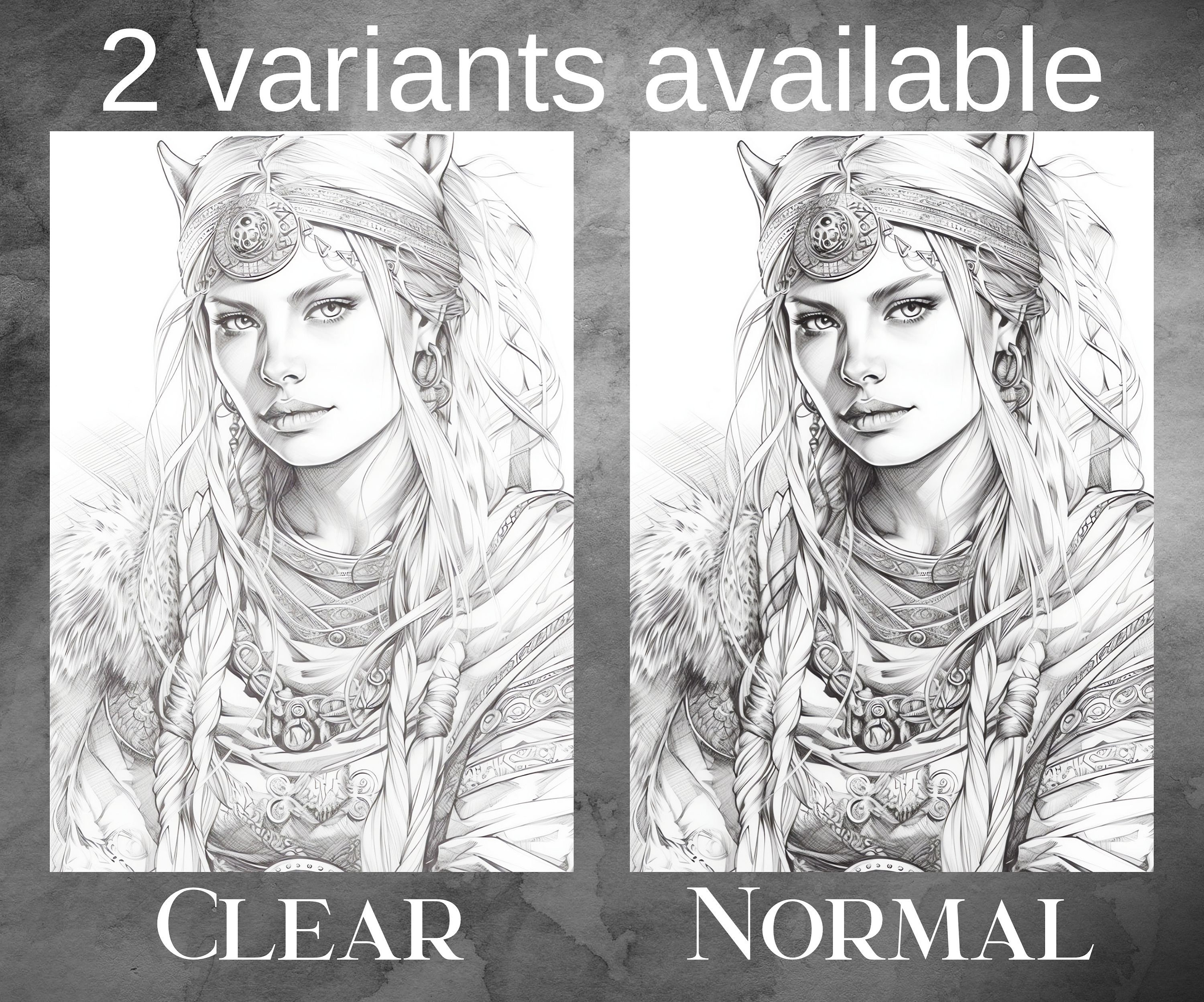 Viking Girl Grayscale Coloring Pages: Historical Warrior Art (PNG & PDF ...