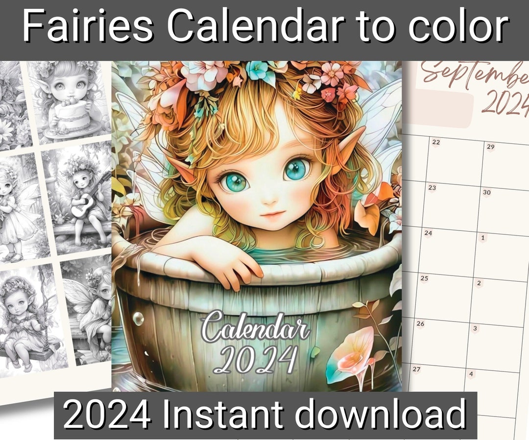 Fairies Grayscale Coloring Calendar: Whimsical Illustrations (PDF ...
