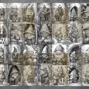Gnomes Life, Grayscale Coloring Book Adult. Whimsical World of Gnomes ...