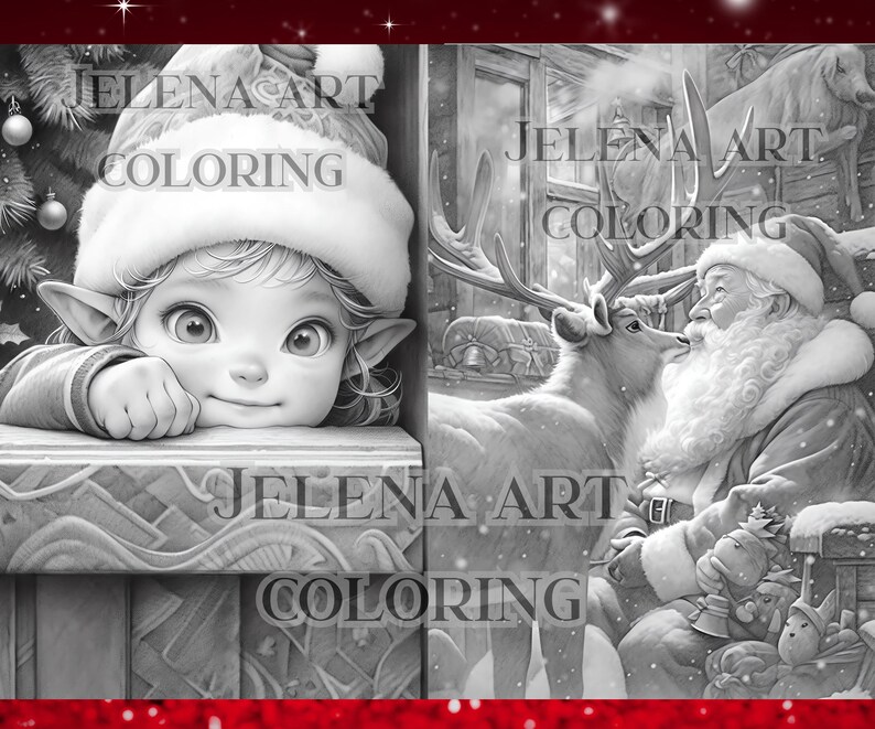 Santa & Elves Grayscale Coloring Book: 30 Christmas Illustrations (PDF ...
