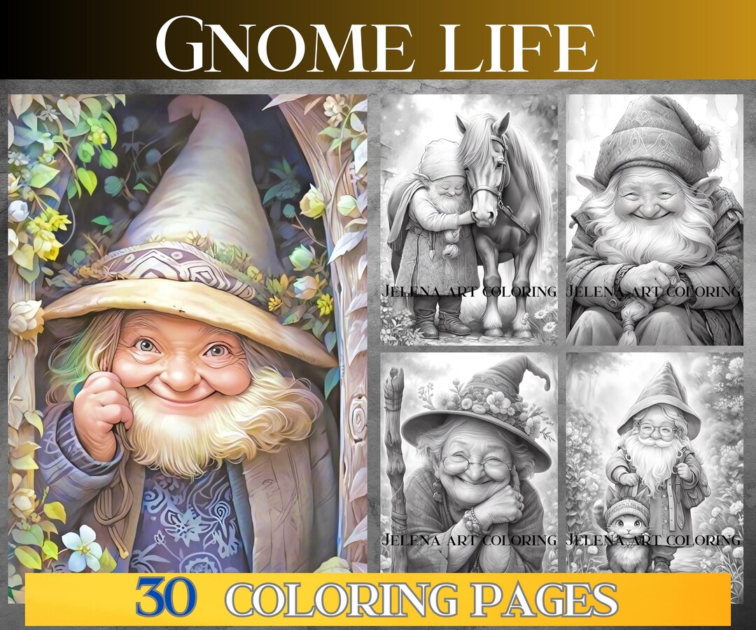 Gnomes Life Grayscale Coloring Book Adult. Whimsical World of - Etsy