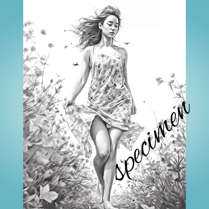 Beautiful Korean Girl Printable Coloring Page 20 Grayscale - Etsy