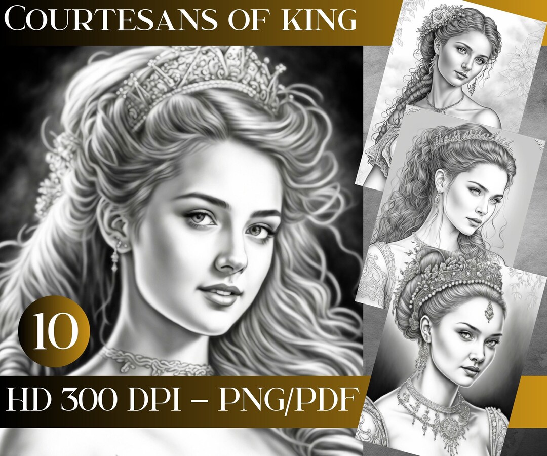 Courtesans of King Louis XIV: Grayscale Adult Coloring Pages (printable ...