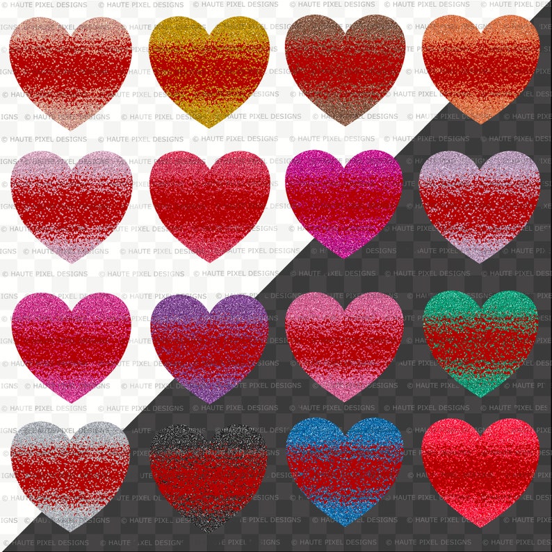 Glitter Hearts Clipart PNG Digital Graphics Valentine Hearts ...