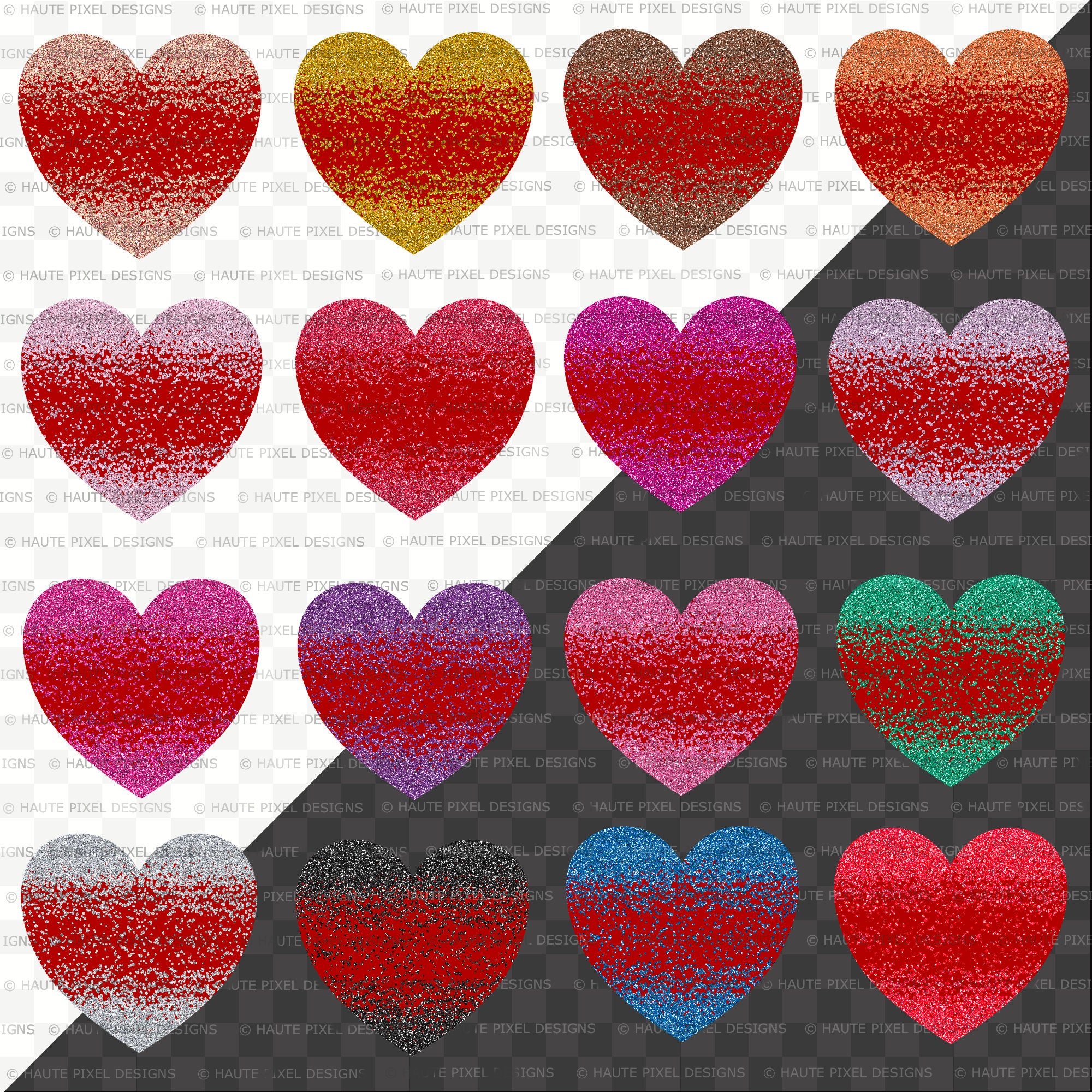 Glitter Hearts Clipart PNG Digital Graphics Valentine Hearts ...