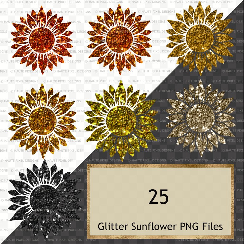 Glitter Sunflower Clipart PNG Graphic Digital Download Floral - Etsy