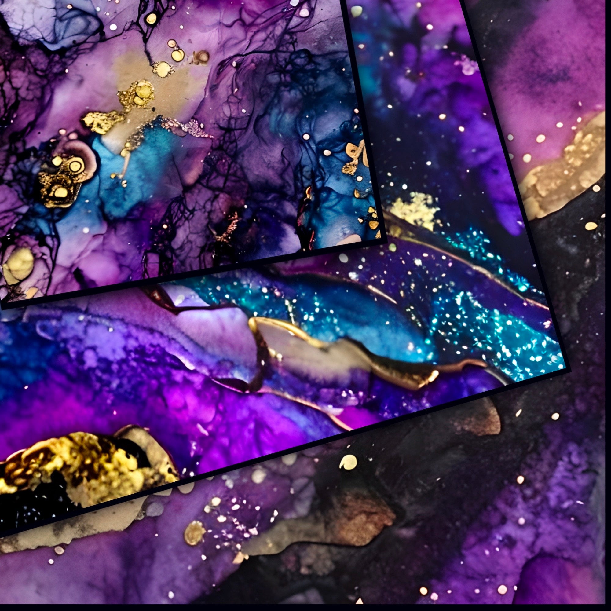 Purple and Gold Agate Digital Paper, Watercolor Textures, Sparkly ...