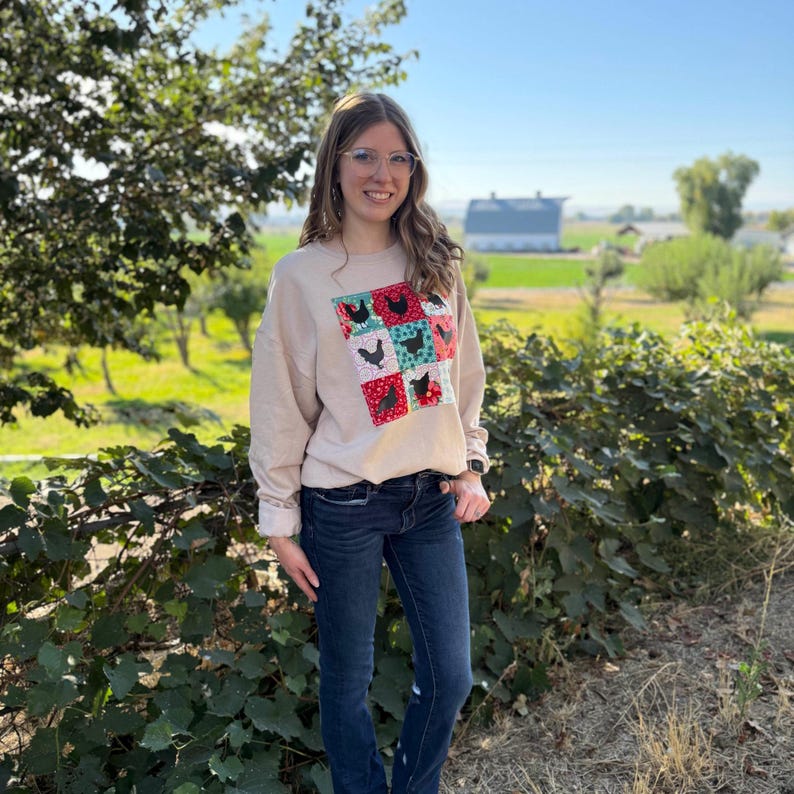 Country Chicken Quilt Square Patch Sweatshirt - Etsy