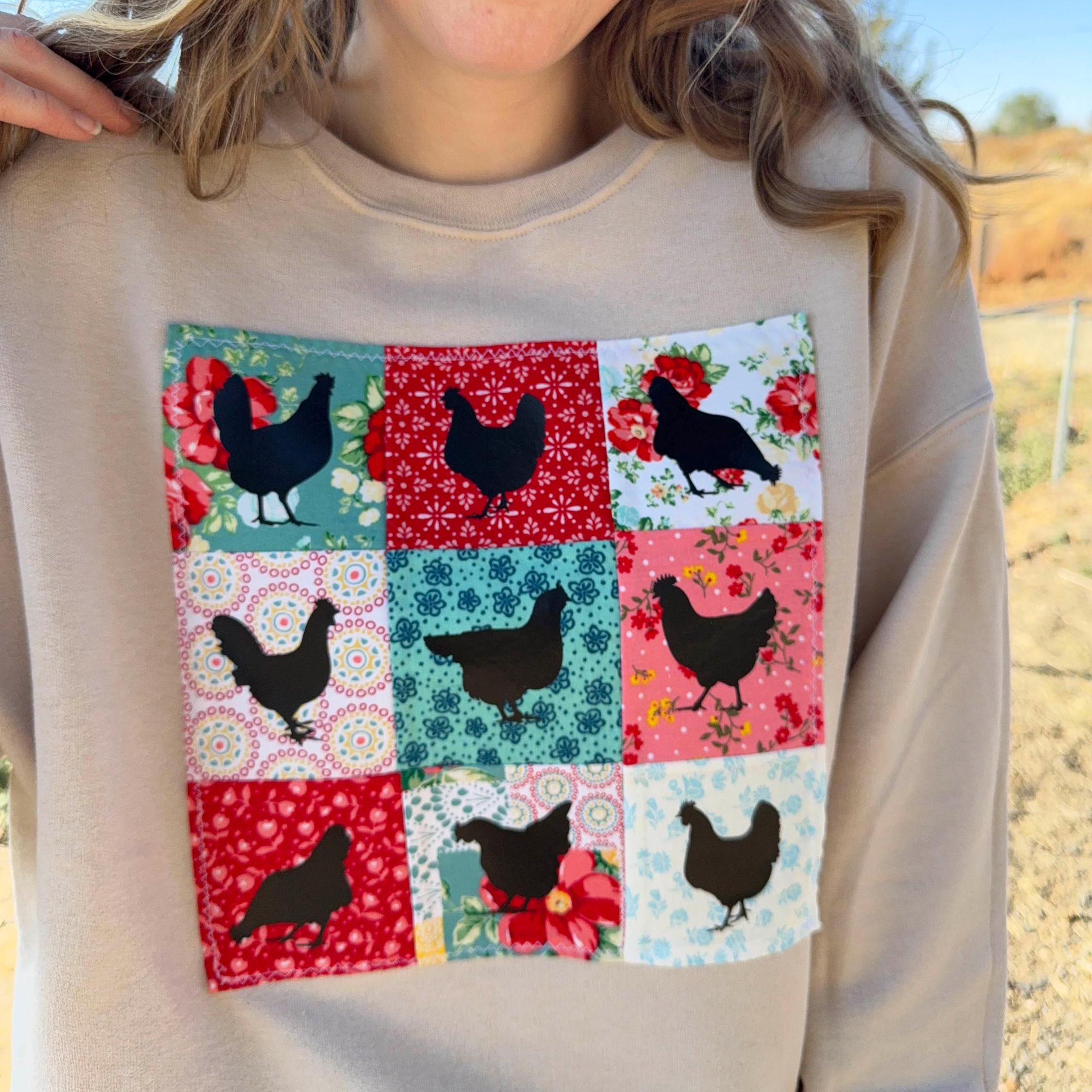 Country Chicken Quilt Square Patch Sweatshirt - Etsy