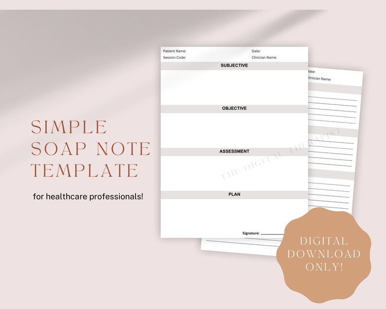 Simple SOAP Note Template Bundle - Blank and Lined Space - Digital ...