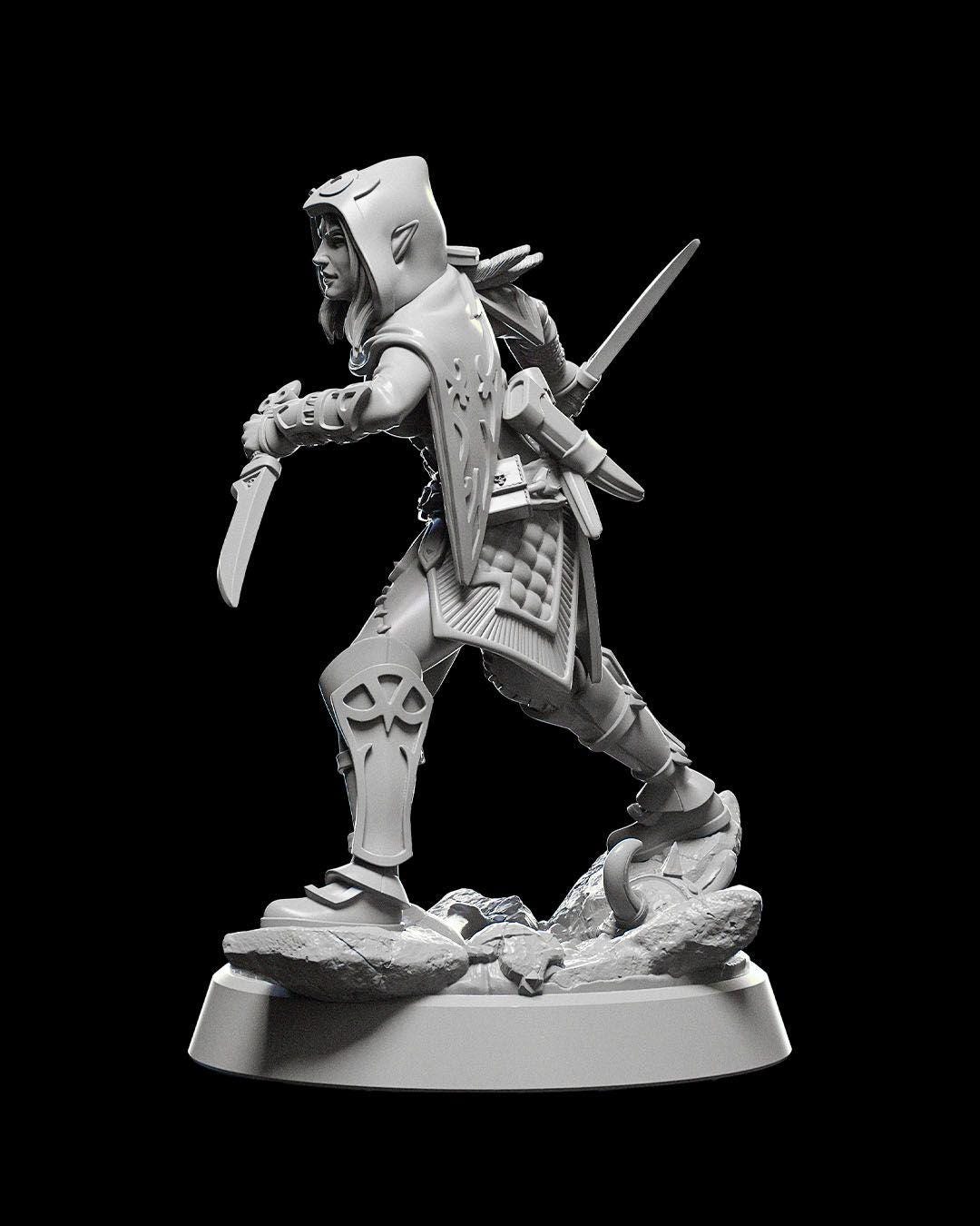 Half-elf Rogue With Daggers RPG Model W/ Base | 32mm and 75mm Scale ...