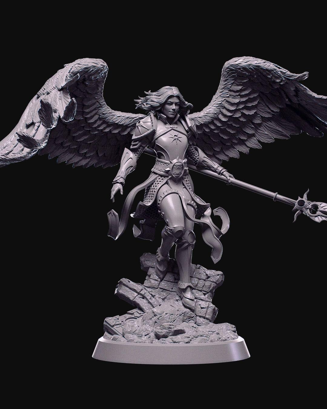 Angel Fighter With Spear RPG Model W/ Base | Aasimar Warrior Dnd | 32mm ...