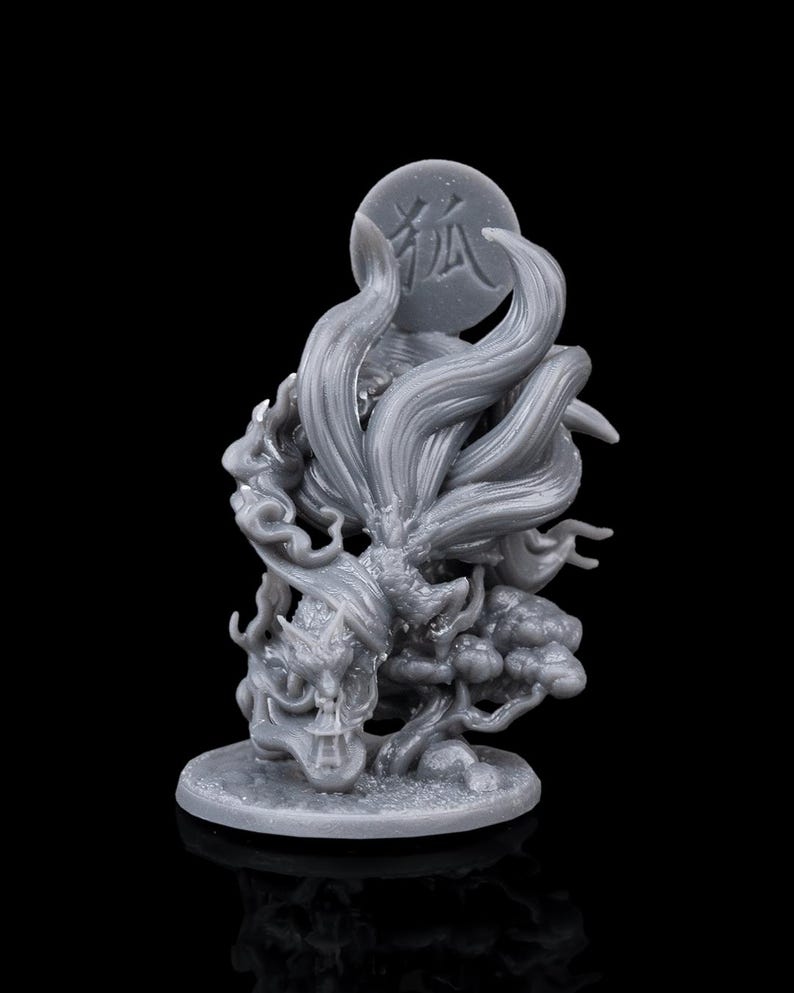 Kitsune Yokai 9-tail Fox RPG Model W/ Base | 32mm and 75mm Scale ...