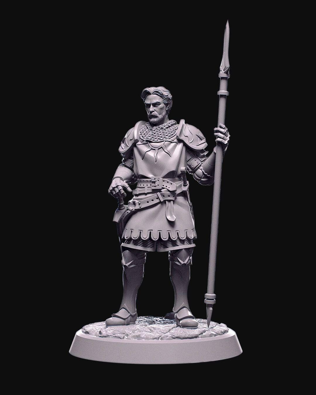 Sun Livery Knight With Spear and Sword RPG Model W/ Base | 32mm and ...