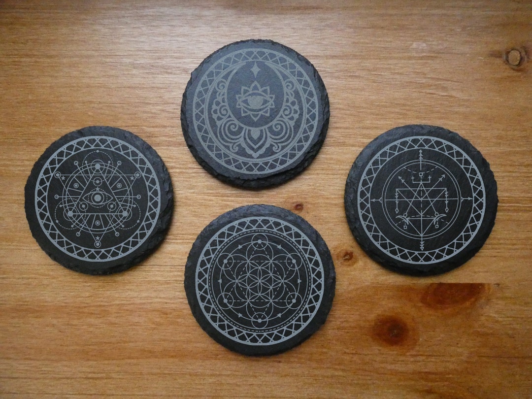 Magic Circle Slate Coasters | Single or Set of 4 | Laser Engraved ...