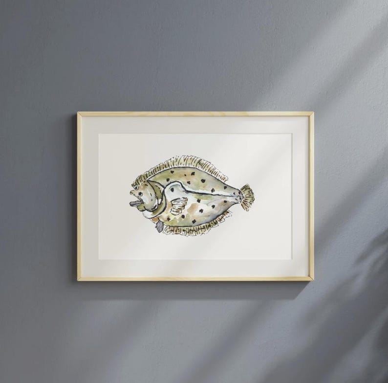 Watercolor Flounder Print: Coastal Beach House Wall Art - Etsy