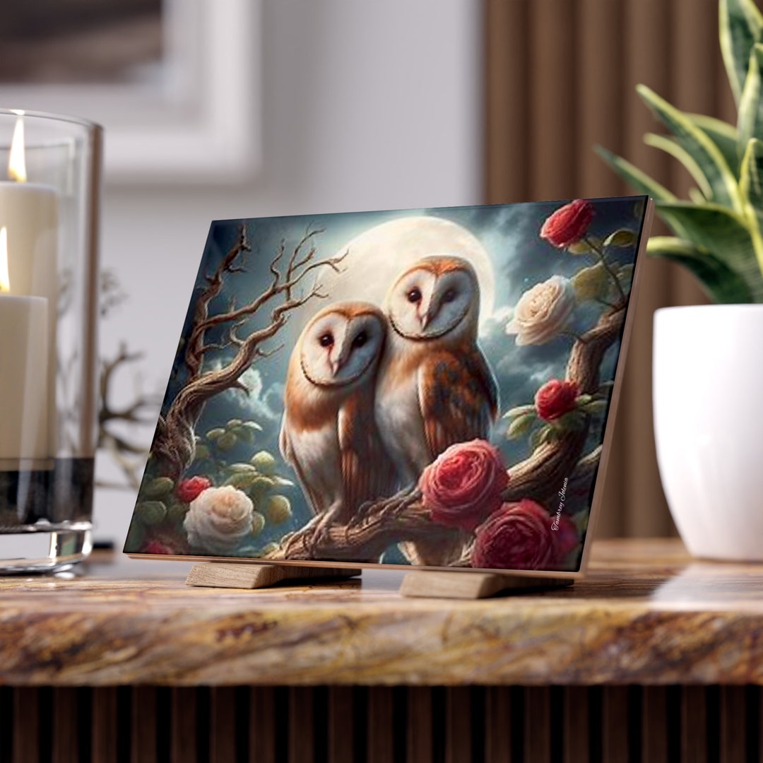 Barn Owls in the Midnight Roses Ceramic Photo Tile - Etsy