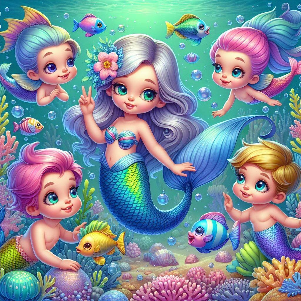 Mermaid Time, 10 Pages of Fun Mermaid and Cat Mermaid Digital Paper, 3 ...