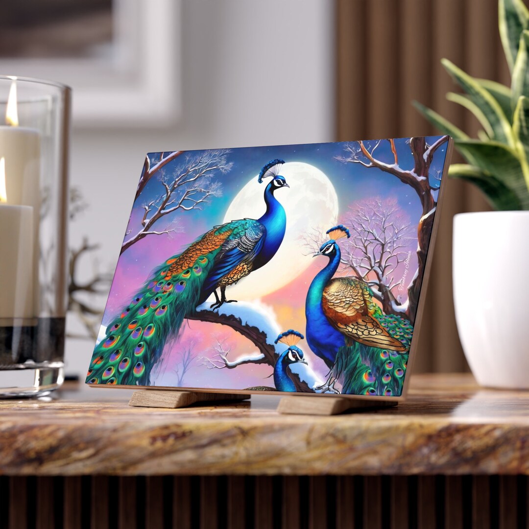 Ceramic Photo Tile the Peacocks in the Dawn - Etsy