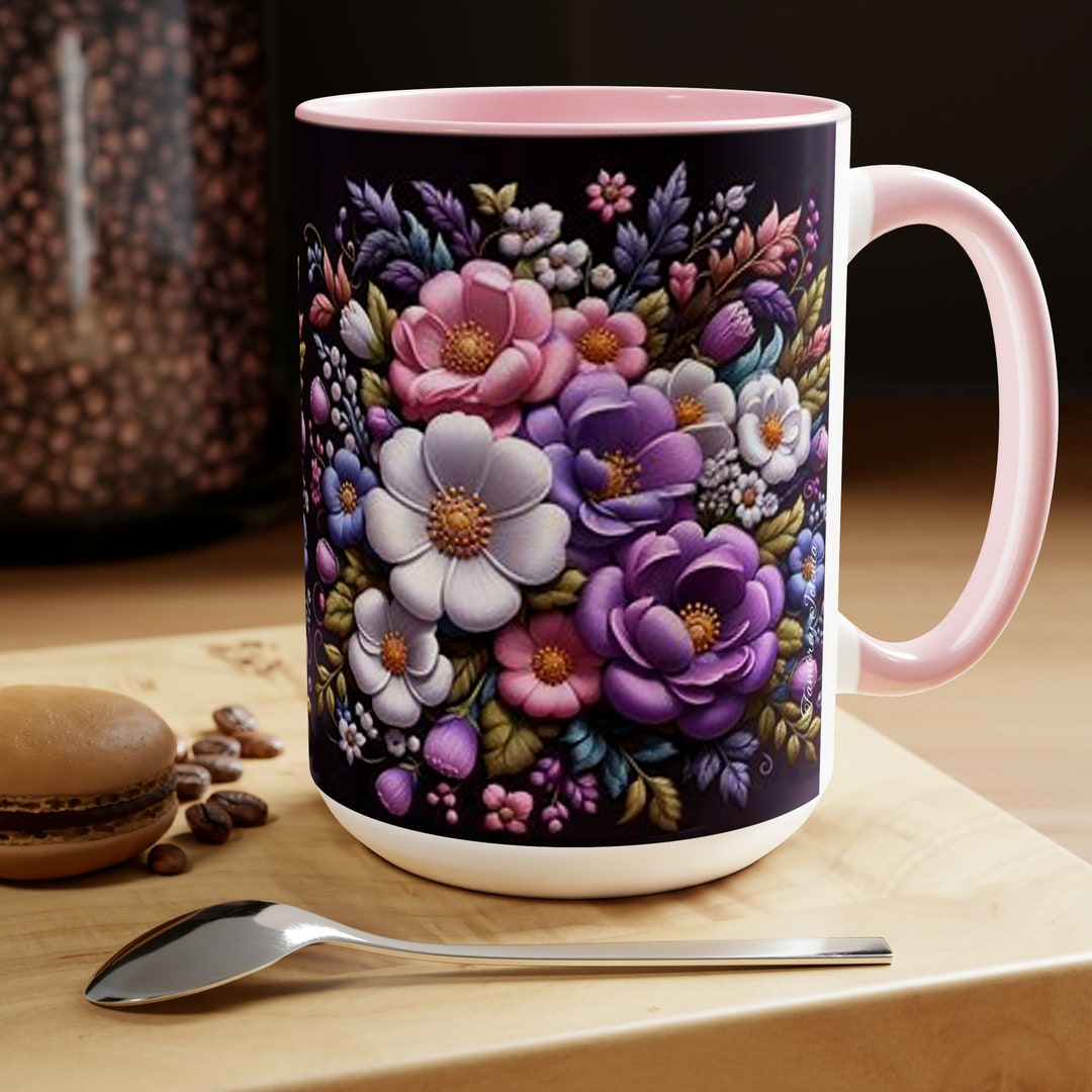 3D Embroidered Spring Flowers Two-tone Coffee Mugs, 15oz - Etsy