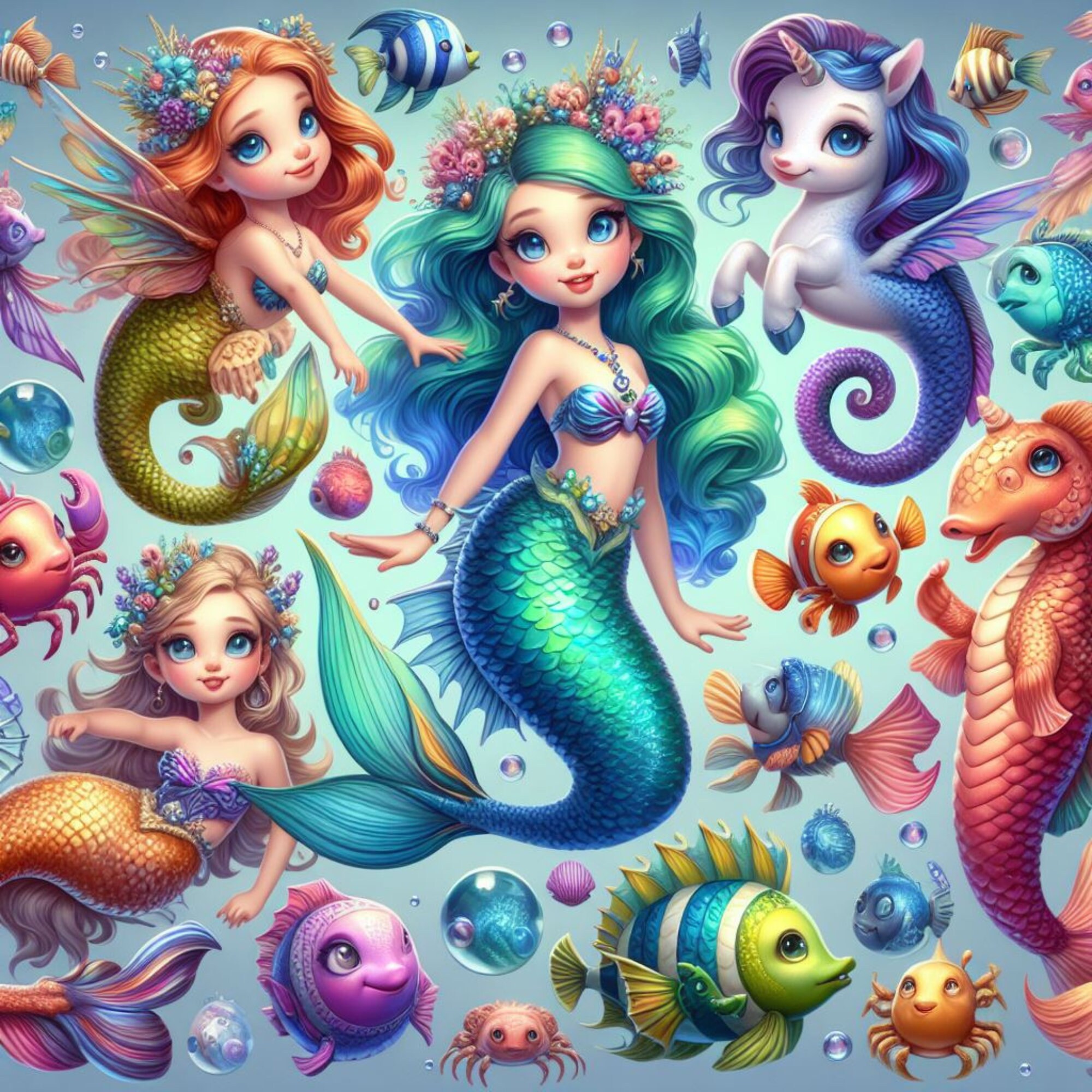 Mermaid Time, 10 Pages of Fun Mermaid and Cat Mermaid Digital Paper, 3 ...