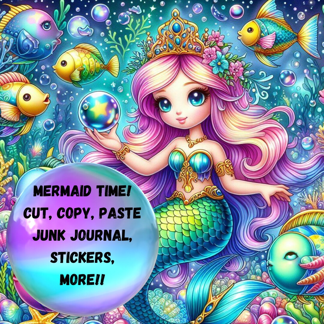 Mermaid Time, 10 Pages of Fun Mermaid and Cat Mermaid Digital Paper, 3 ...