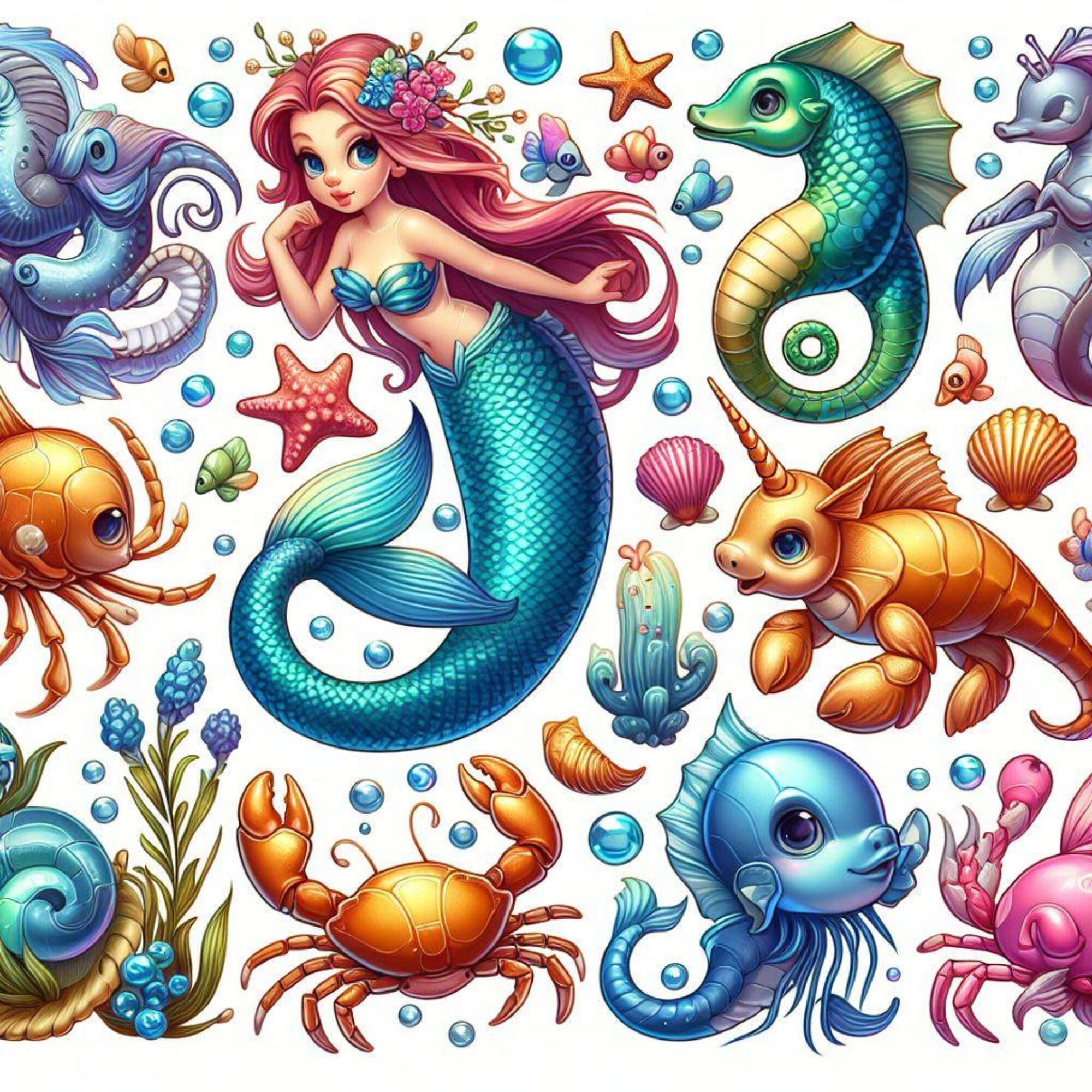 Mermaid Time, 10 Pages of Fun Mermaid and Cat Mermaid Digital Paper, 3 ...
