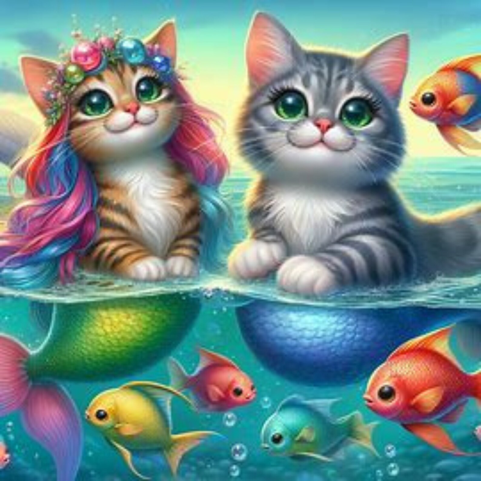 Mermaid Time, 10 Pages of Fun Mermaid and Cat Mermaid Digital Paper, 3 ...